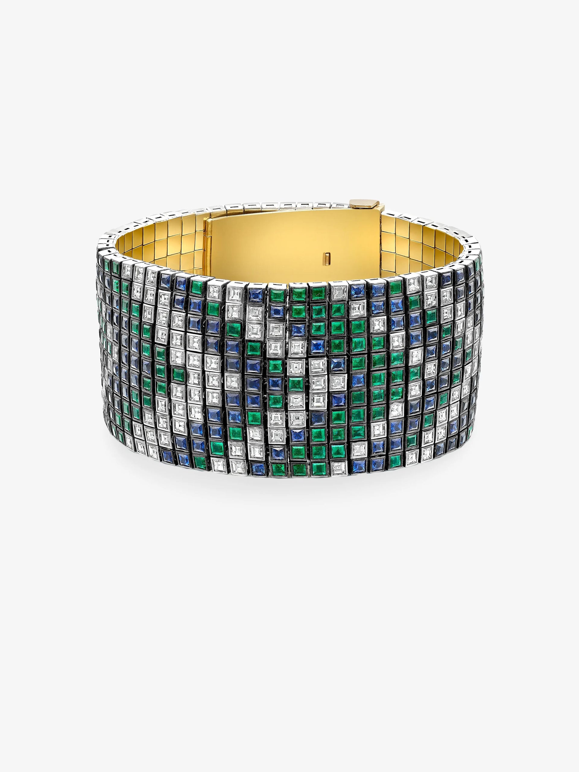Tapestry Wide Emerald, Diamond & Sapphire Chevron Bracelet | Jessica ...