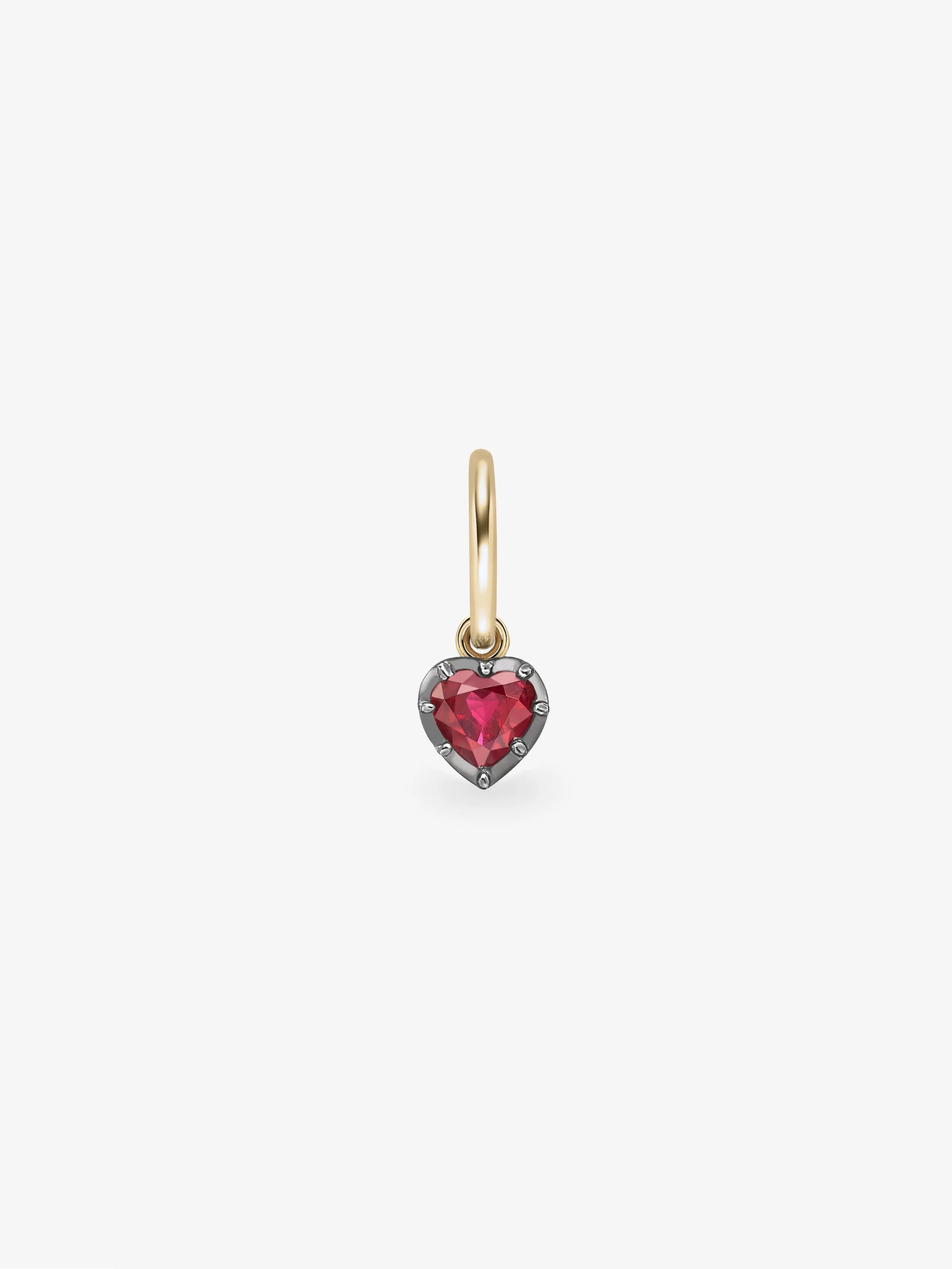 0.50ct Heart-Shaped Ruby & Blackened Gold Single Gypset Hoop Earring ...
